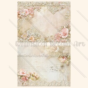 26 Antique Pink Lace Flower Romance Journal Paper, Shabby Chic Kit ...