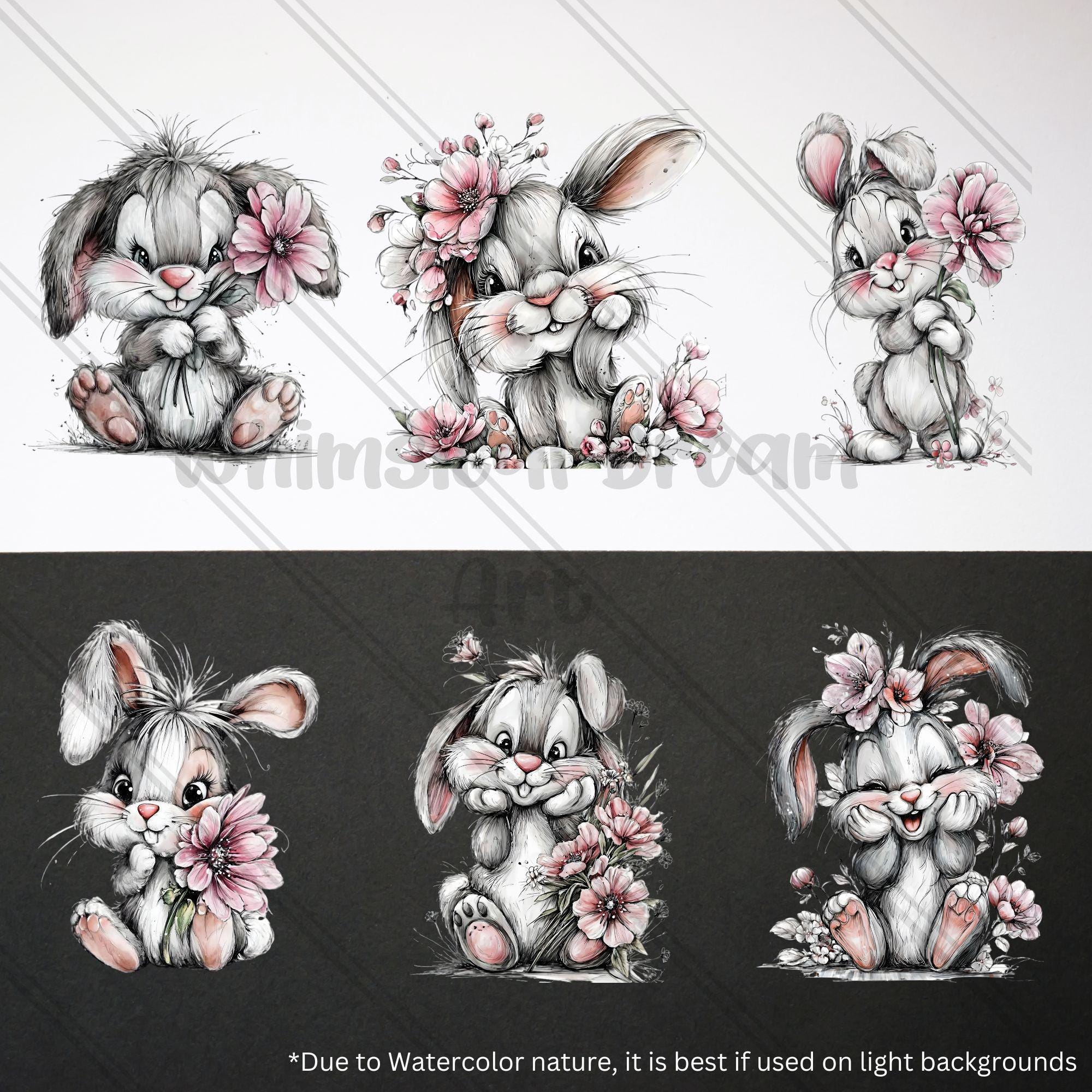 29PNG Floral Bunny Clipart, Cute Rabbit With Flowers, Nursery Art ...