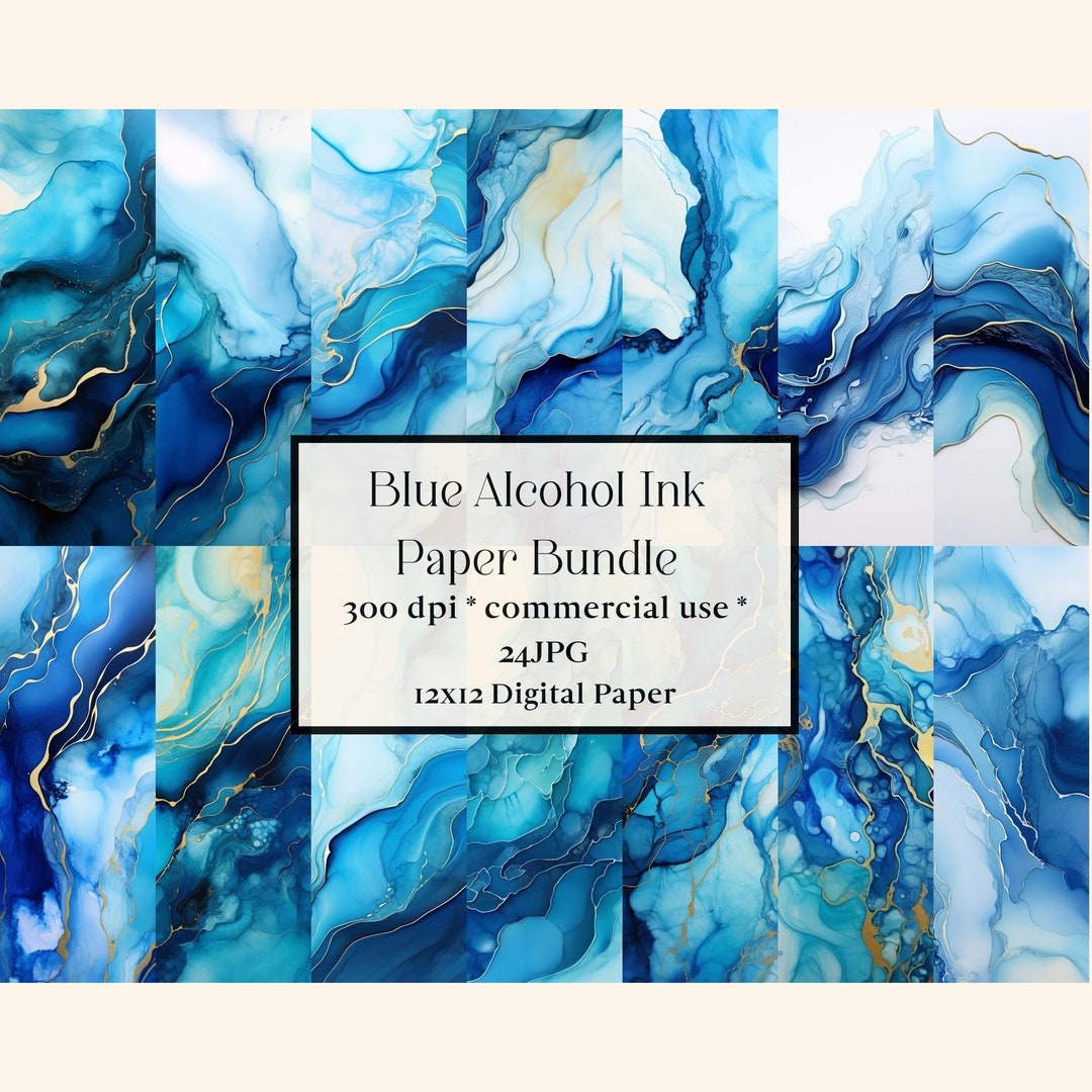 24 Blue Alcohol Ink Textures, Liquid Paint Textures, Gold Accents, Sky ...
