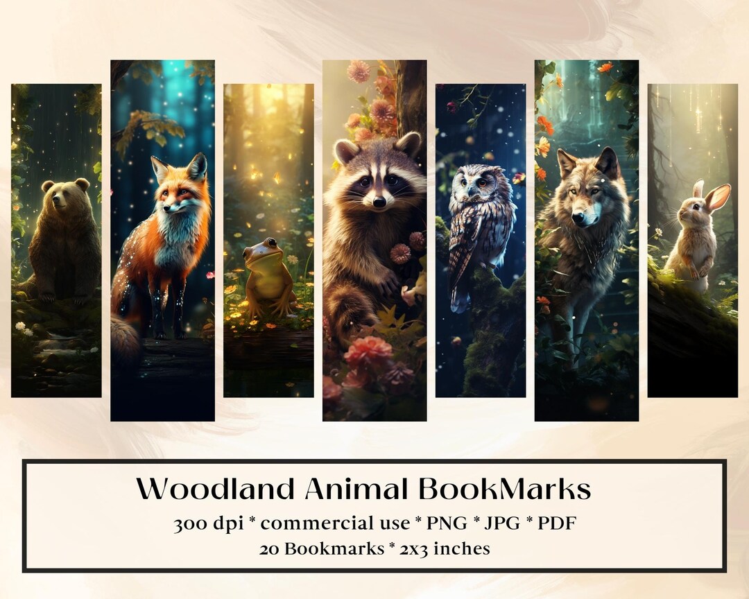20 Woodland Animal Bookmark Designs, Printable Bookmarks Digital ...