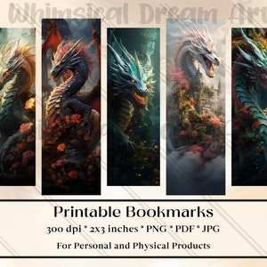 20 Fantasy Dragon Bookmark Designs, Printable Bookmarks Digital ...