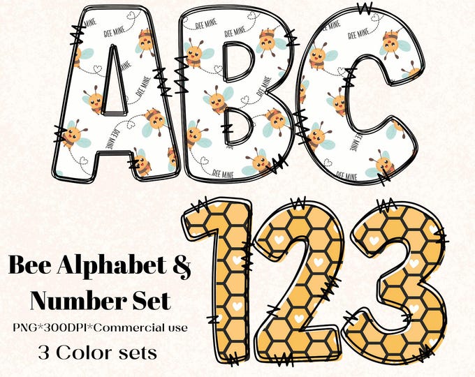 Digital Bee Spring Alpha Doodle Alphabet - Spring Clipart PNG Bundle ...
