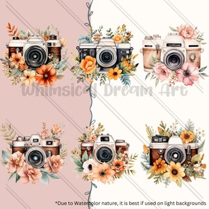 25 Watercolor Vintage Cameras Clipart, Boho Vintage Clipart, Floral ...