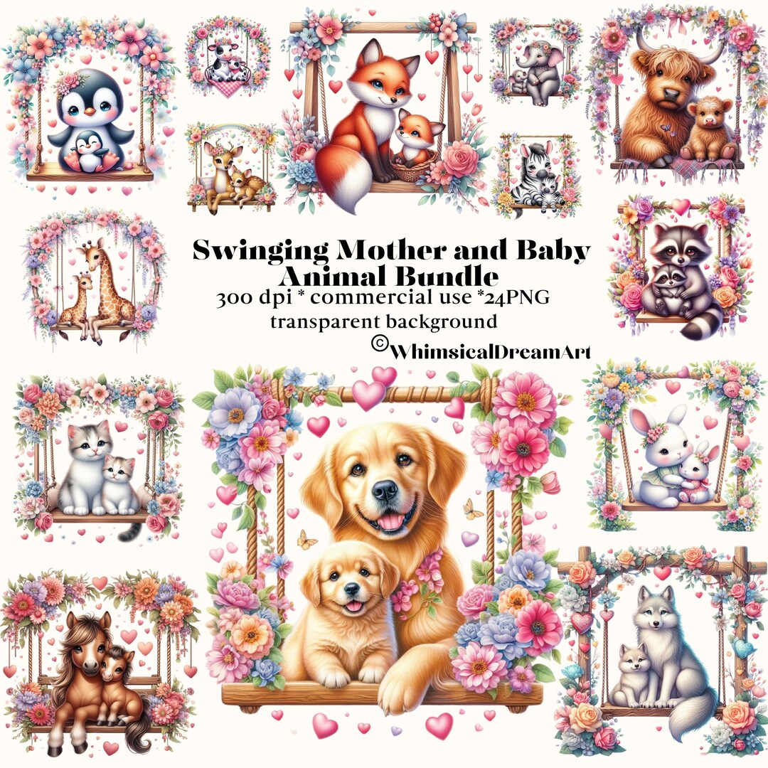 24 Mother & Baby Animal Swinging PNG Collection, Baby Animals, Cute ...