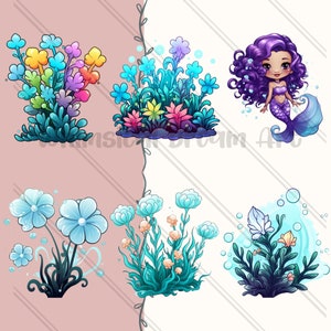 24 PNG Cute Mermaid Clipart, Watercolor Sea Life Bundle, Instant ...