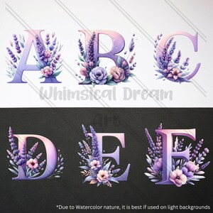 Lavender Clipart Decorative Letters, Uppercase Alphabet Set, Watercolor ...