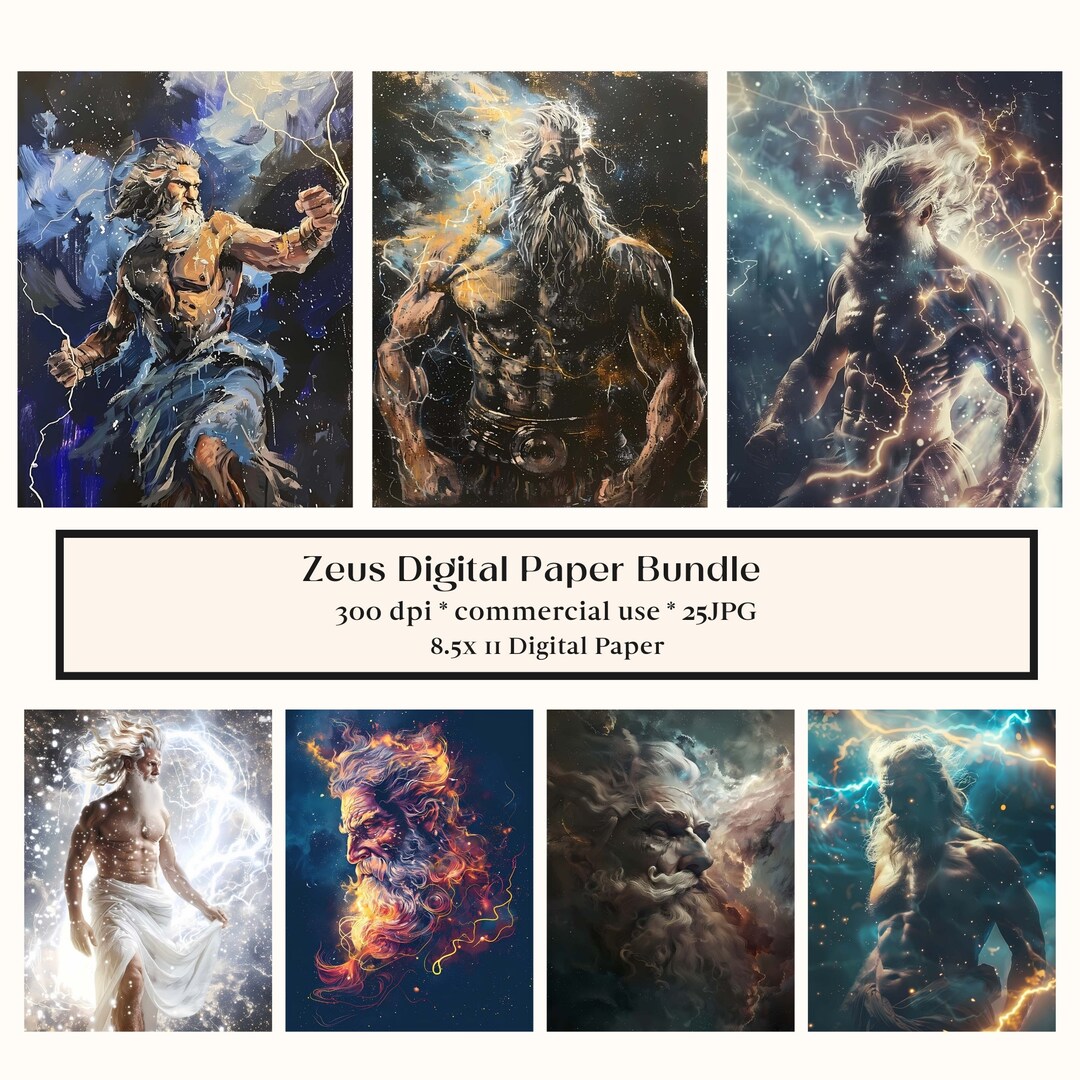25 Zeus Digital Paper, Celestial God, JPG for Book of Shadow, Grimoire ...