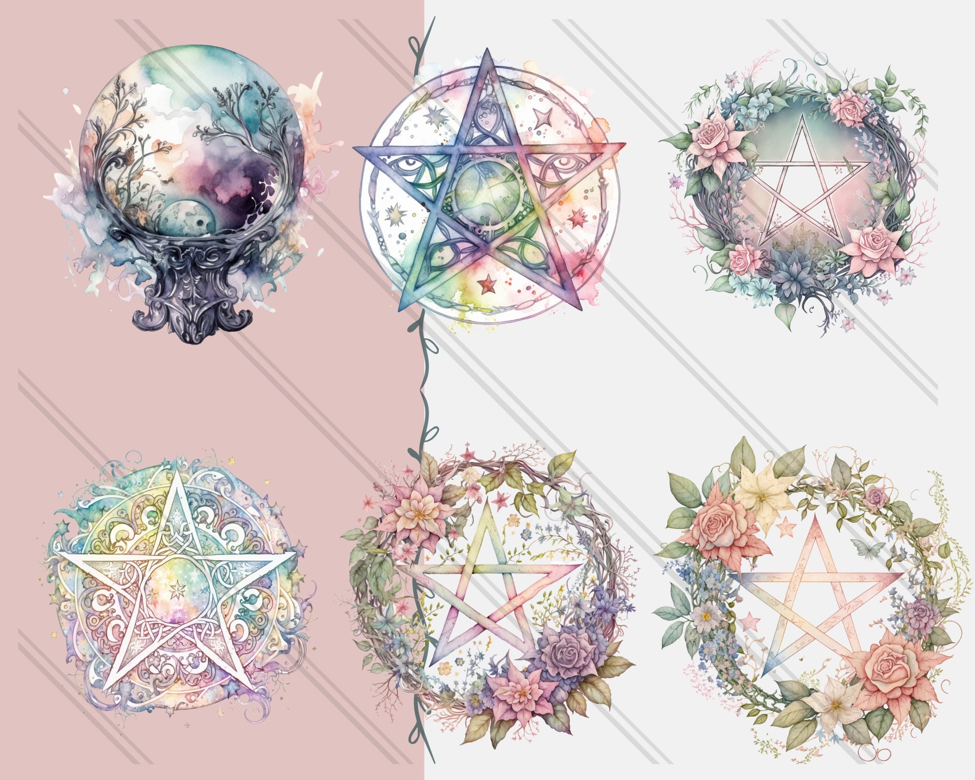 30 PNG Watercolor Pastel Witch Clipart Bundle, Pastel Witchcraft Clip ...