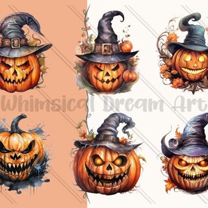 24 Watercolor Scary Pumpkin Clipart Bundle, Halloween Horror Designs ...