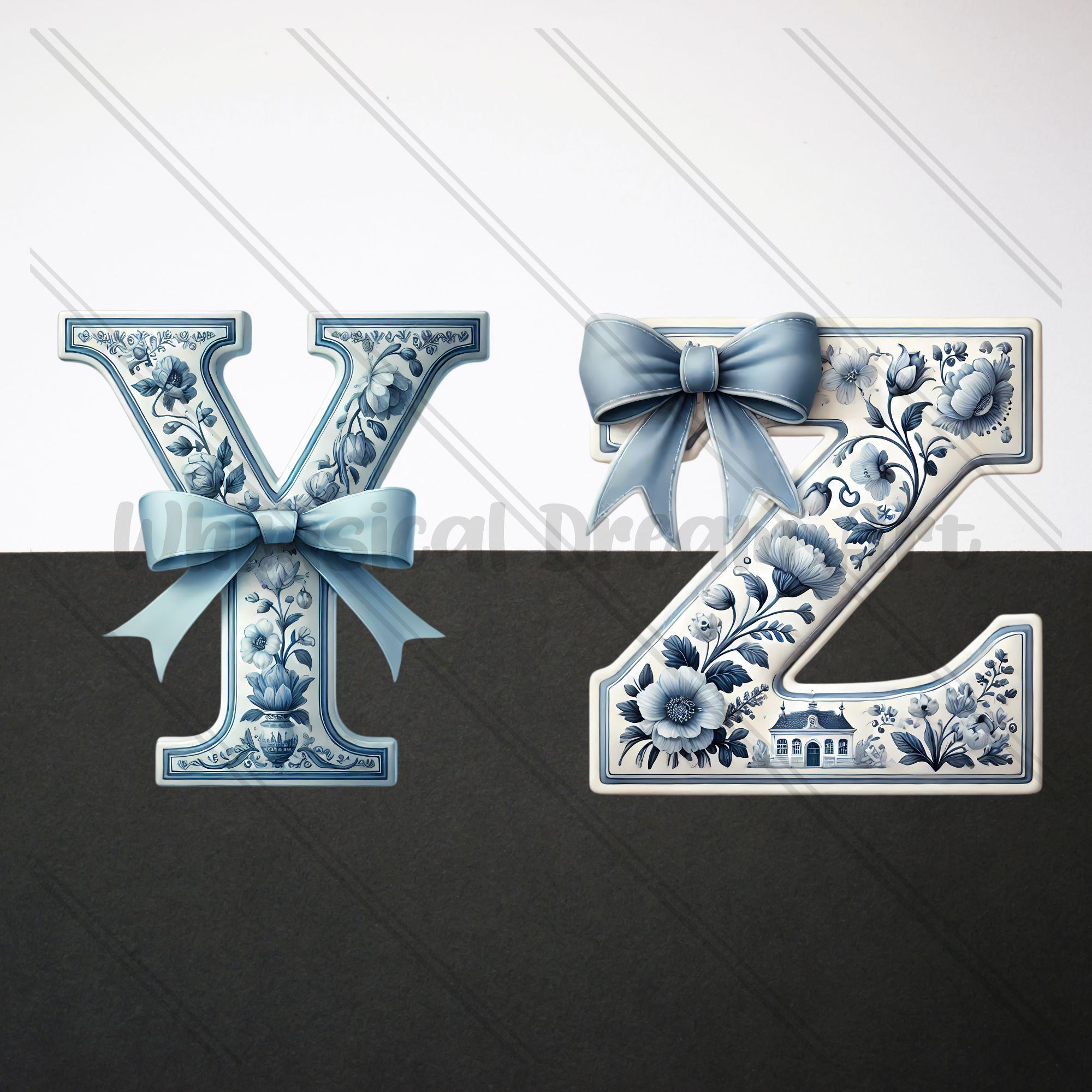 Blue Chinoiserie Clipart Decorative Letters, Uppercase Alphabet Set ...