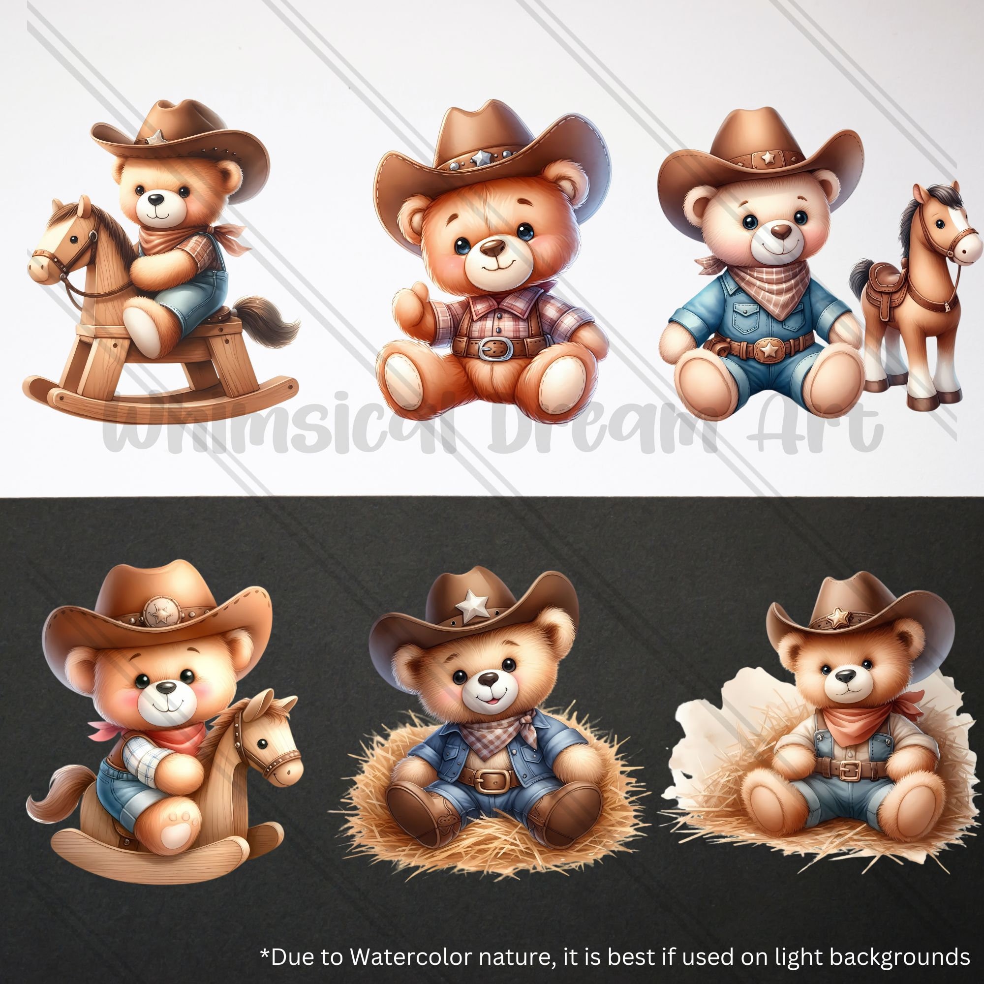 25 Watercolor Cowboy Teddy Bear Clipart, Neutral Baby Shower Clipart ...