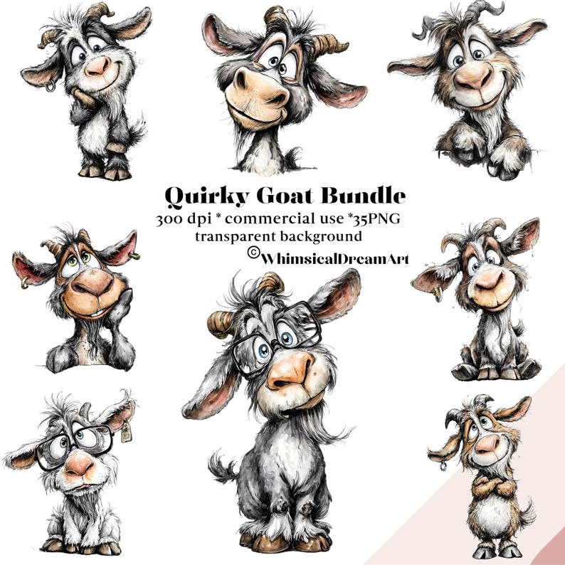 35 PNG Funny Goat, Cute Quirky Cartoon Goat Clipart, Farm Animal Art ...
