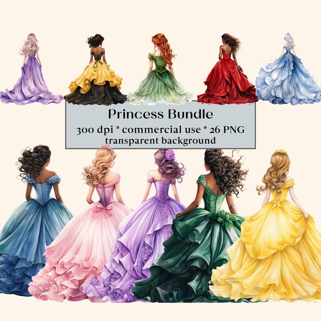 26 PNG Watercolour Princess Clipart Bundle, Fairytale , Fantasy Images ...