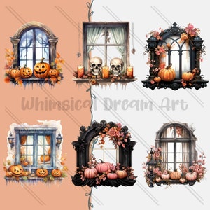 24 Halloween Window Clipart, Pumpkin Watercolor Clipart, Halloween ...