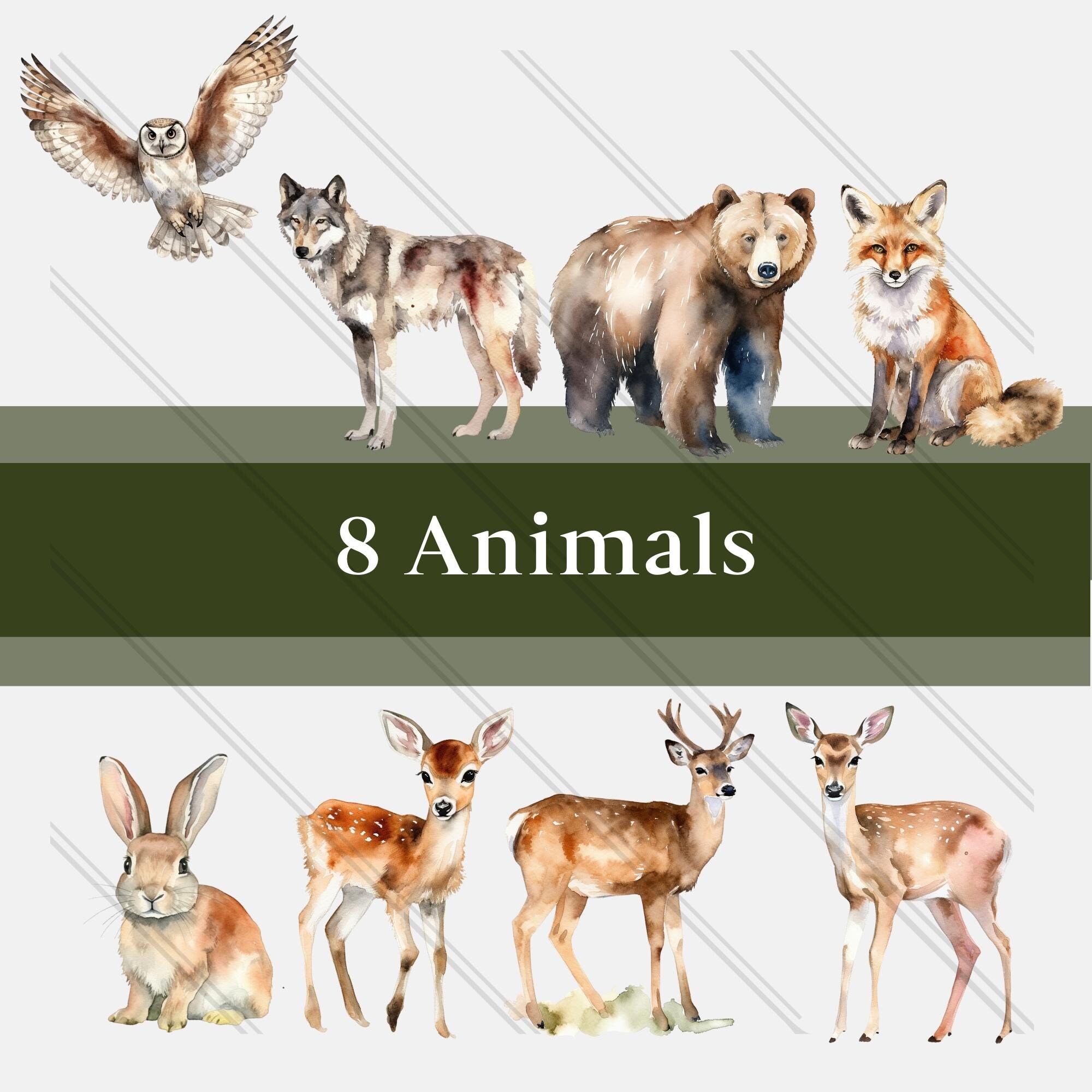Watercolor Wild Forest Digital Clipart Set - Enchanted Mountains, Deer ...
