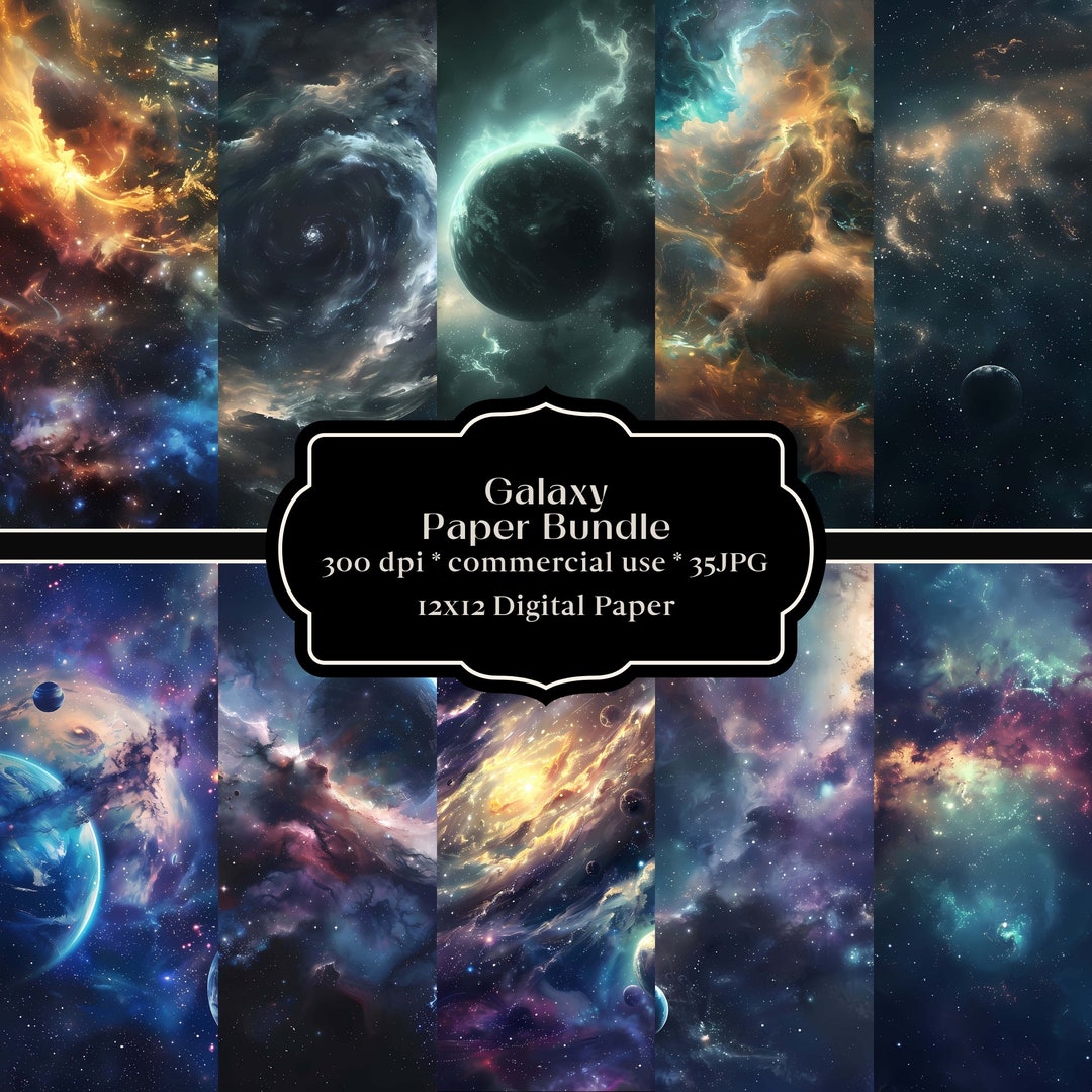 35 Starry Galaxy Paper Bundle, Celestial Digital Fantasy Scrapbook ...