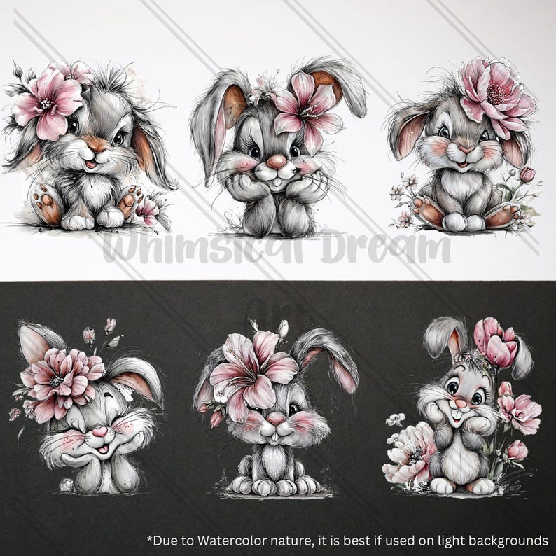 29PNG Floral Bunny Clipart, Cute Rabbit With Flowers, Nursery Art ...