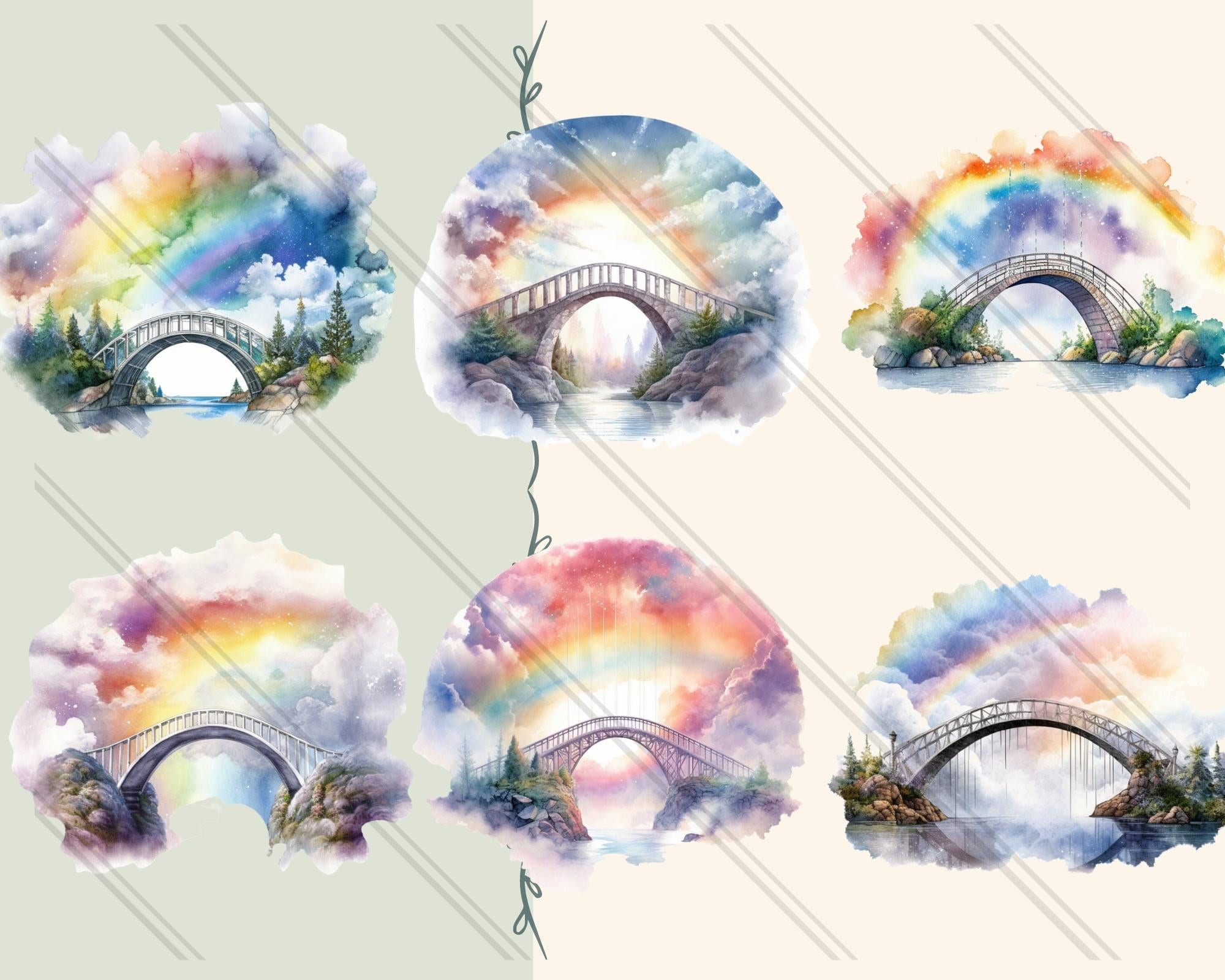 24 Watercolor Rainbow Bridges Clipart Pet Memorial Cloudy - Etsy