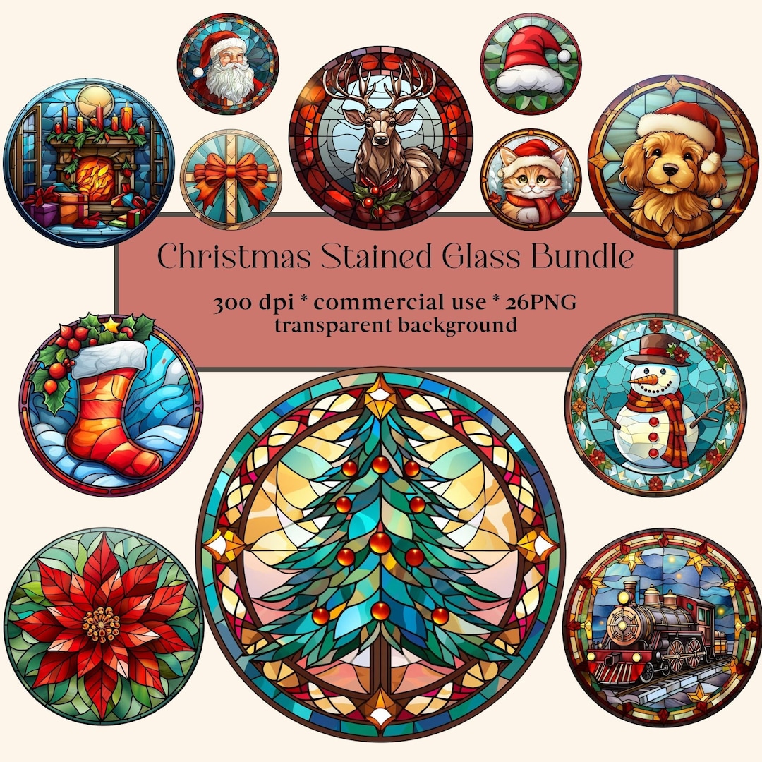 26 Christmas Stained Glass Clipart, Christmas Cards, Winter, Holiday ...