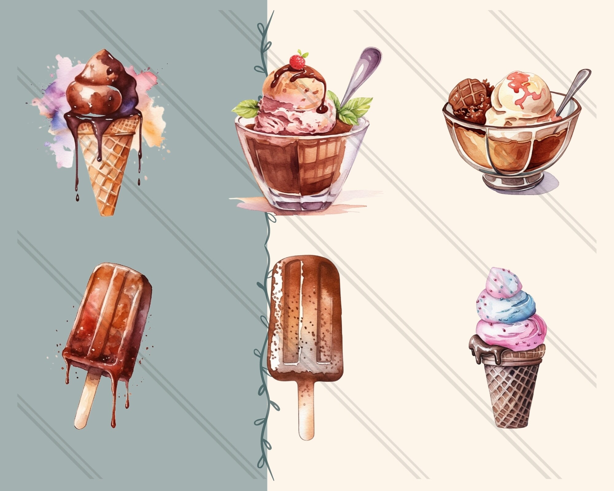 33 Ice Cream Watercolor Clipart Bundle PNG Images of - Etsy