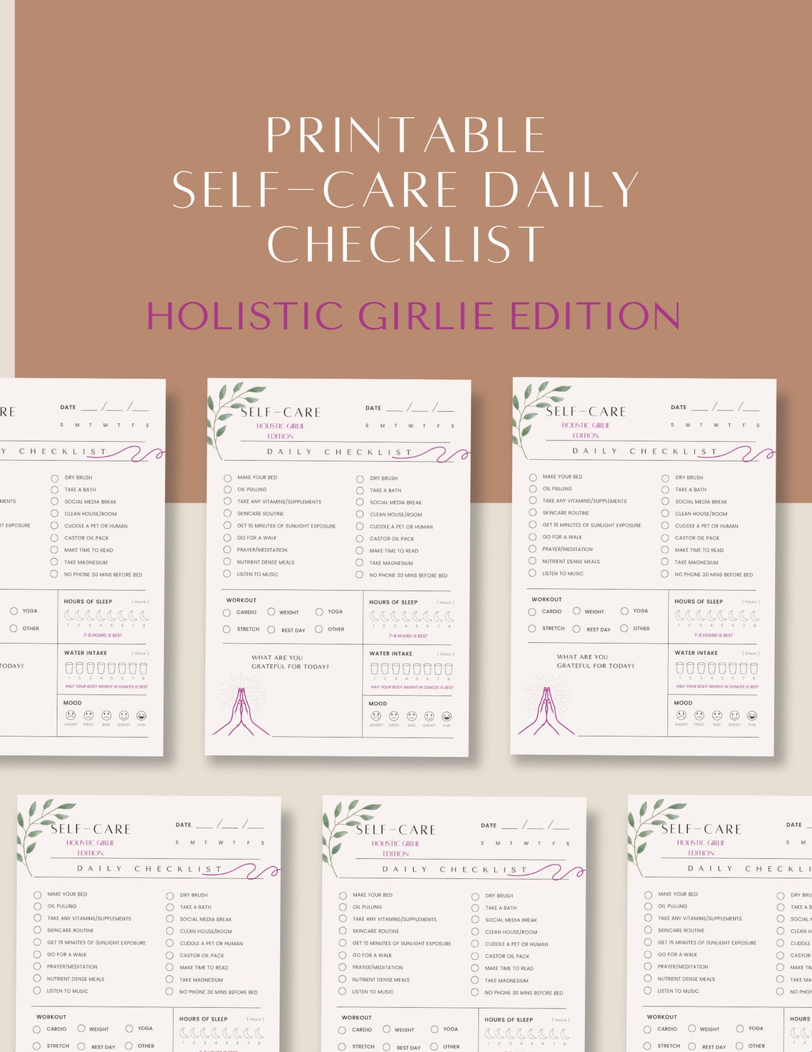 Self-care Check List, Instant Download, Daily Planner, Holistic Health ...