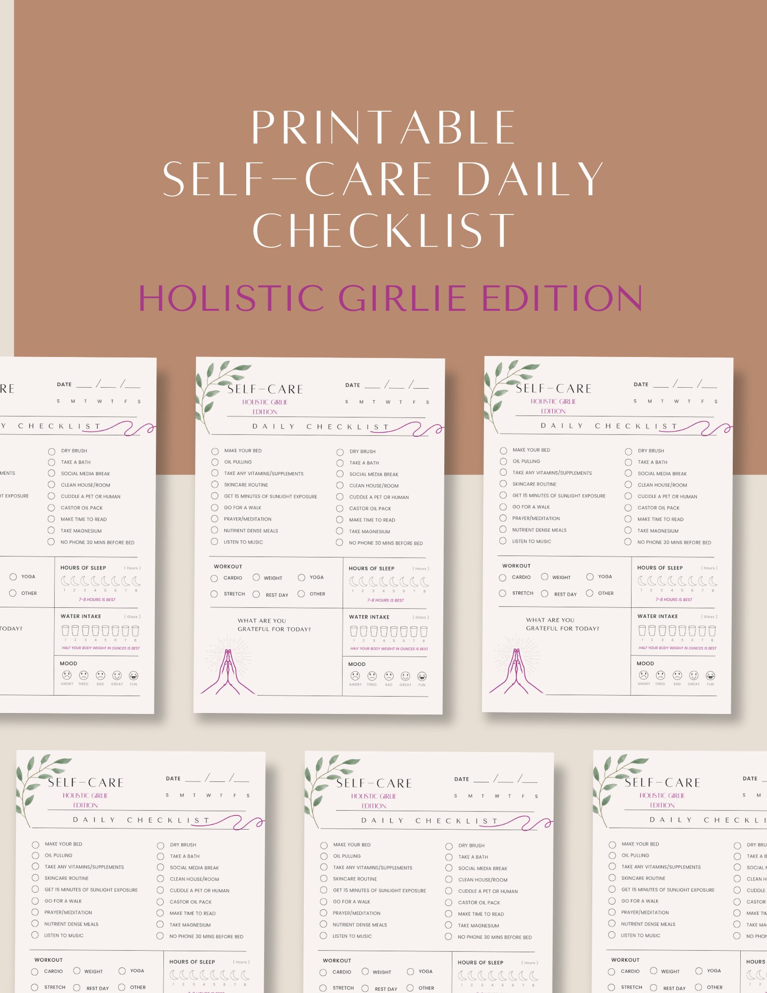 Self-care Check List, Instant Download, Daily Planner, Holistic Health ...