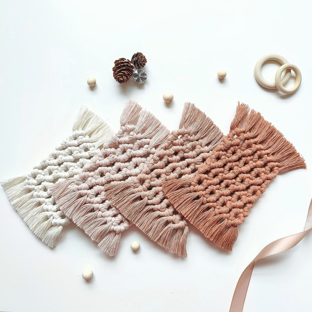 Macrame Coaster / Macrame Rug / Honeycomb Coaster / Crystal Coffee Mug Plant Coaster / Boho ...