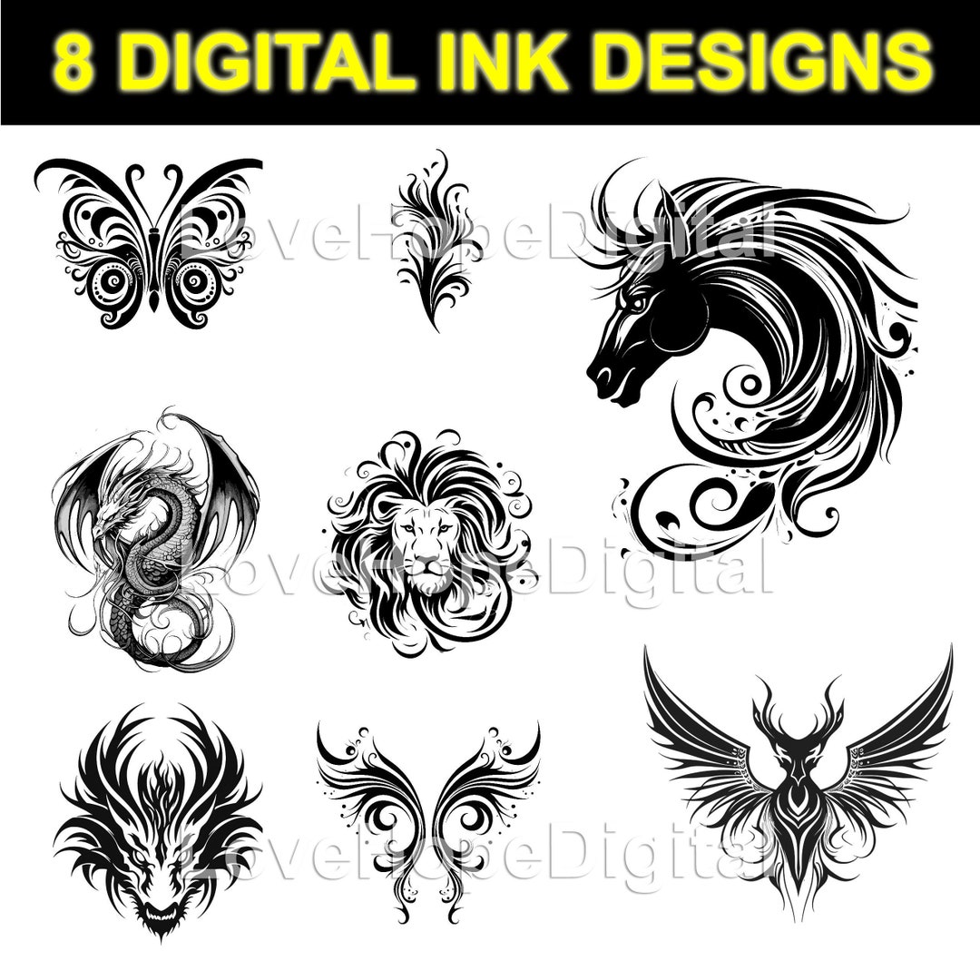 Digital Ink Tattoo Art Designs - Instant Download for Wearable Art on T ...
