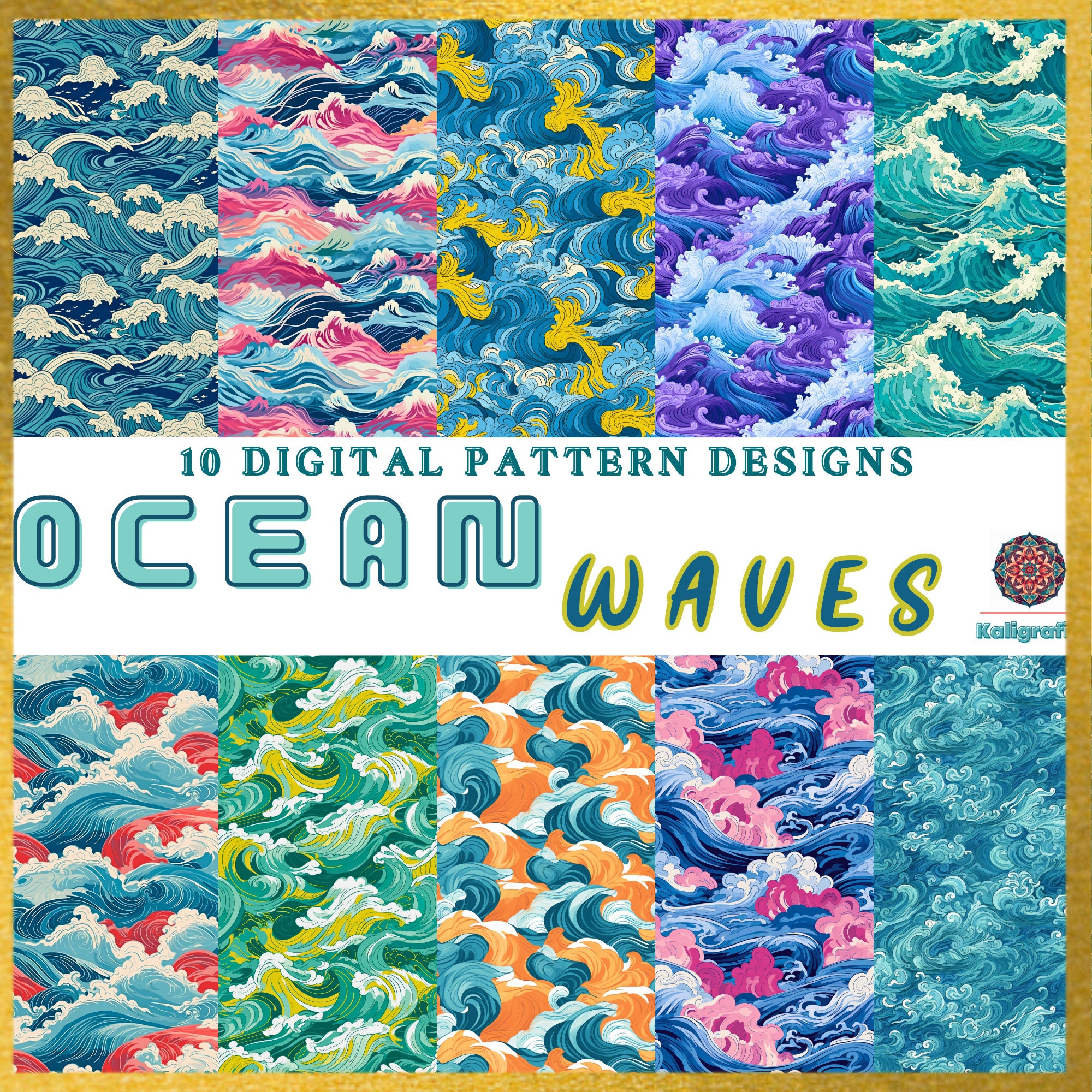 Ocean Waves Pack Digital Patterns Seamless DIY, Sea Marine Digital ...