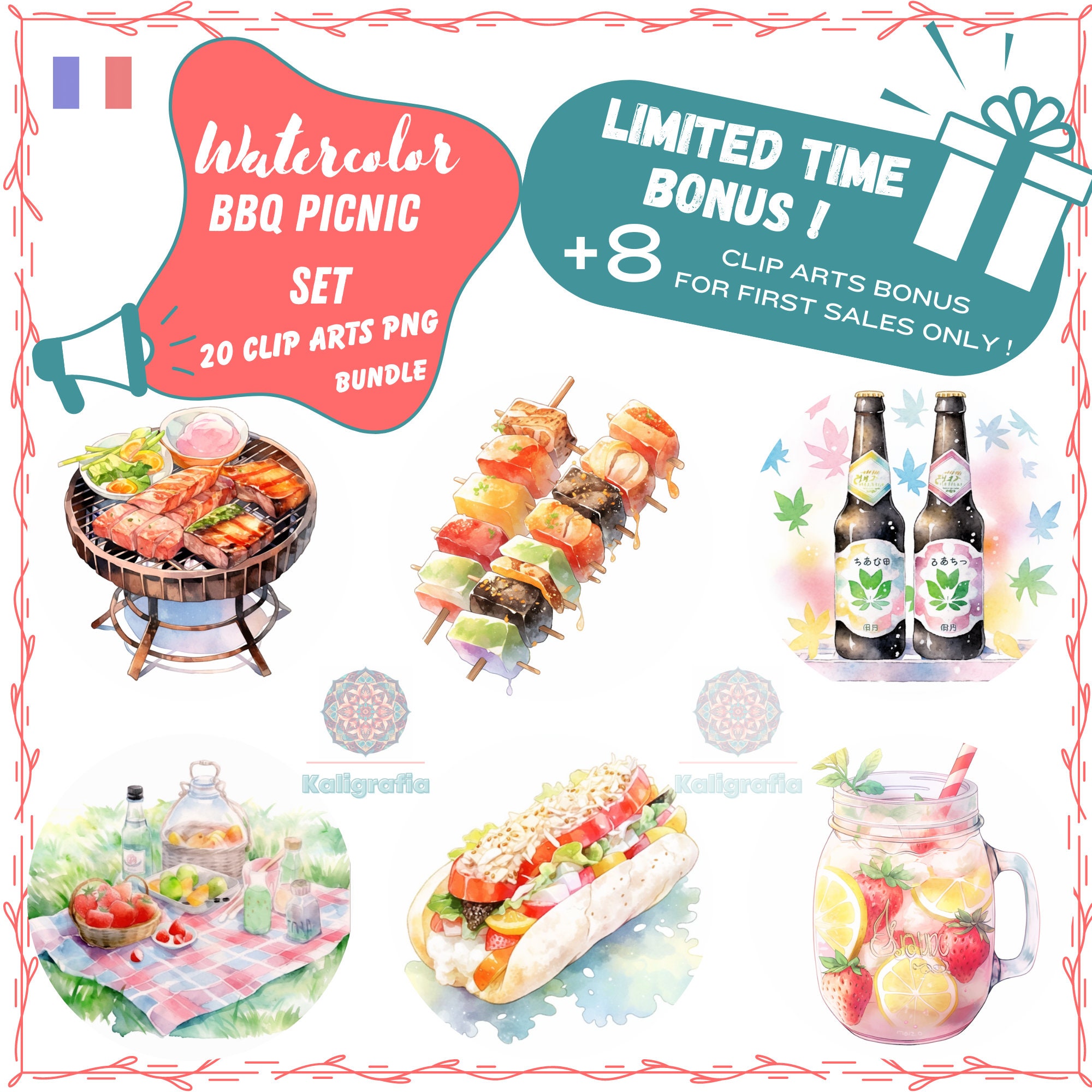 Watercolor BBQ Picnic Set Clipart Bundle 20 Unique HQ Clip - Etsy