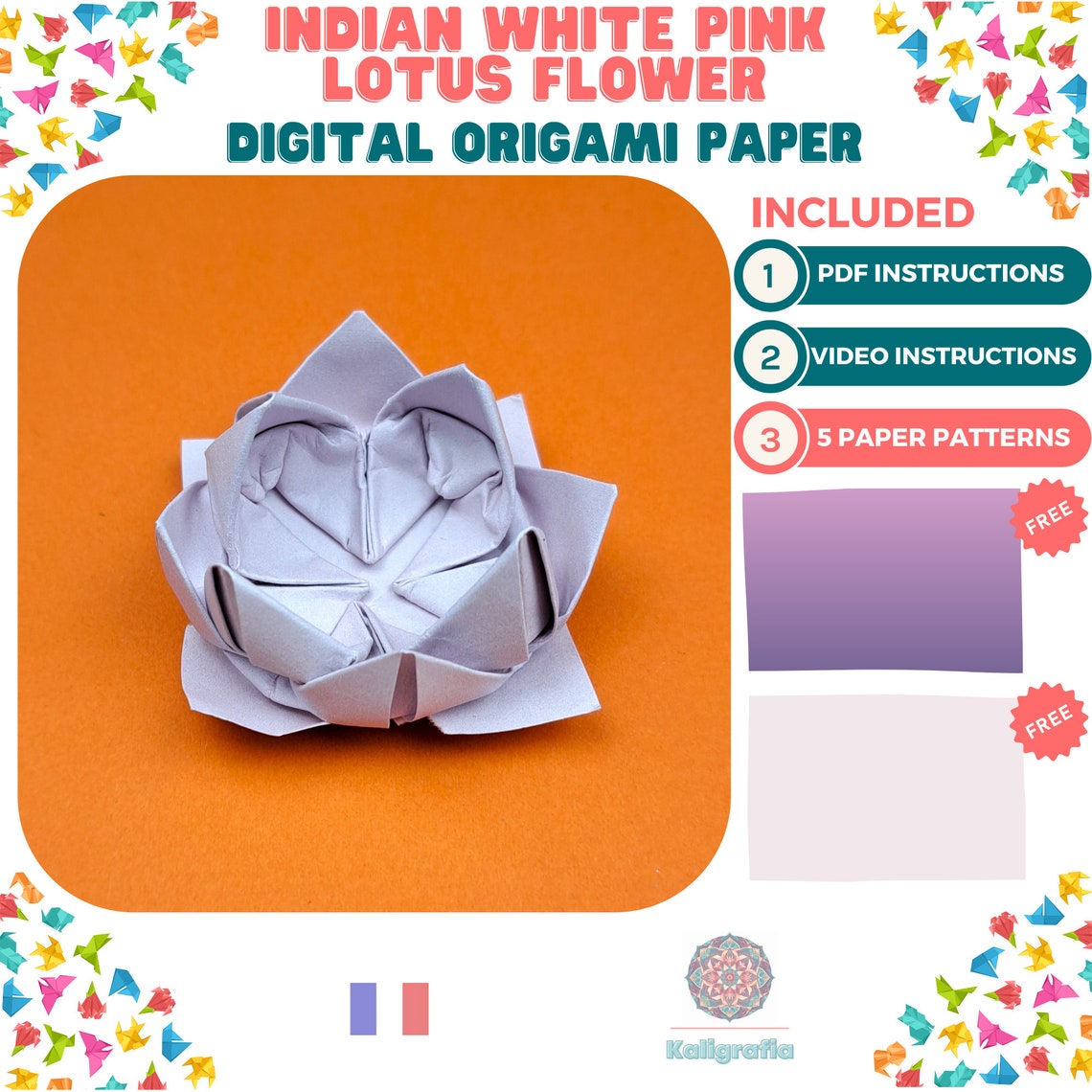 Indian White Pink Lotus Flower Digital Origami Paper Craft Kit Origami ...