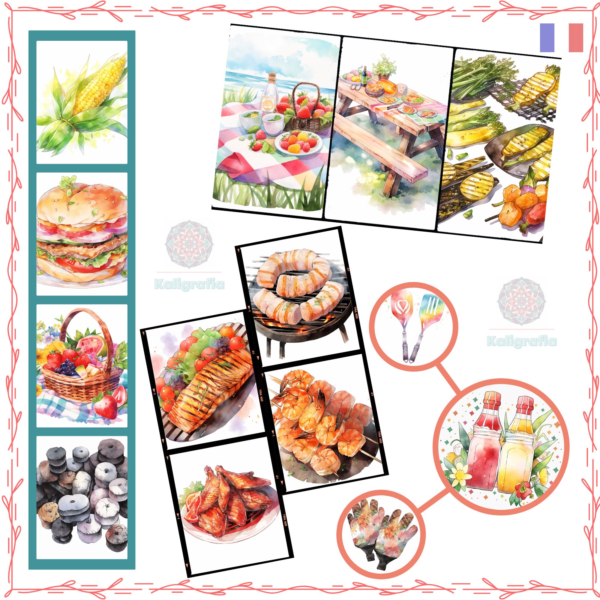 Watercolor BBQ Picnic Set Clipart Bundle 20 Unique HQ Clip - Etsy