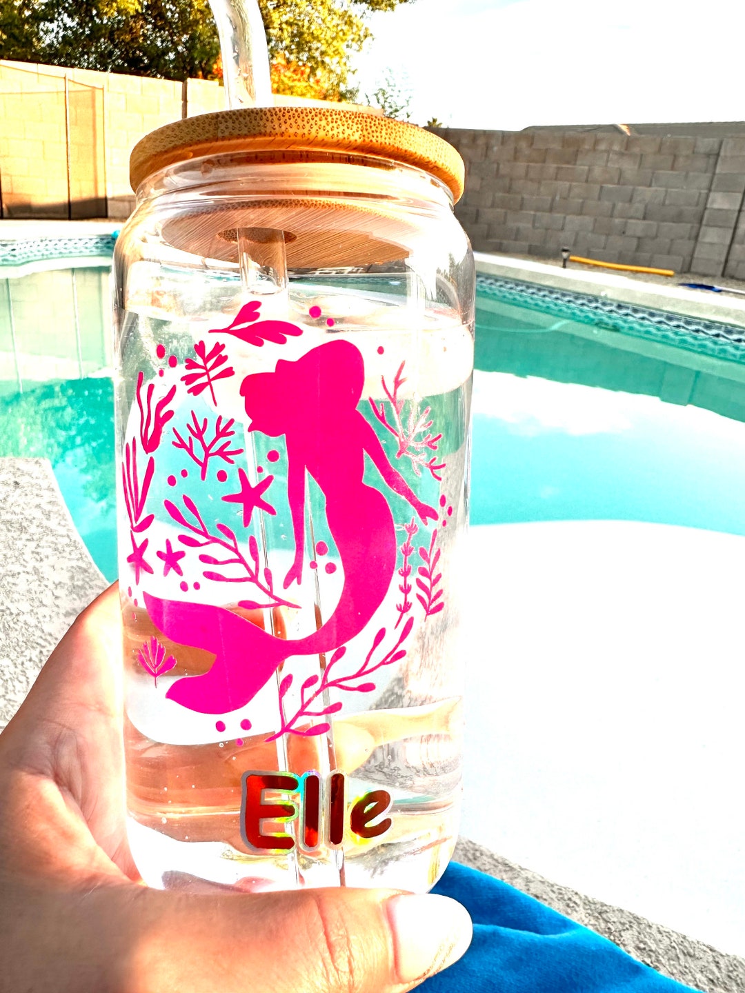 Personalized Glass Cup W/bamboo Lid & Glass Straw Mermaid Gift Little ...