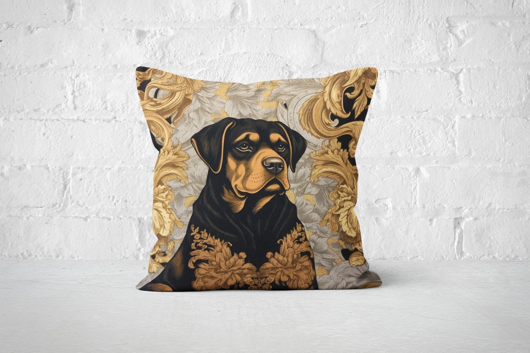 Rottweiler Pillow, William Morris Inspired, Gold Accent Decor, Unique ...