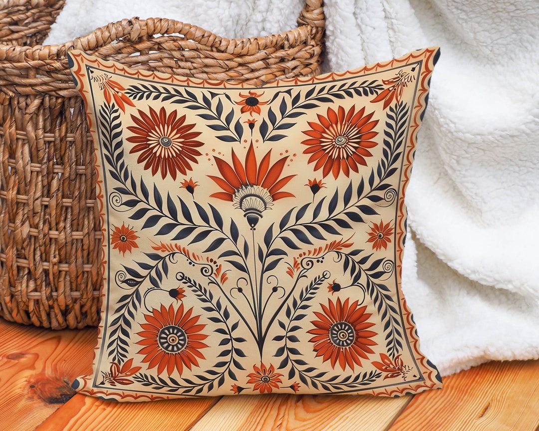 Terracotta Tale Pillow Rustic Folk Art Botanical, Farmhouse French ...