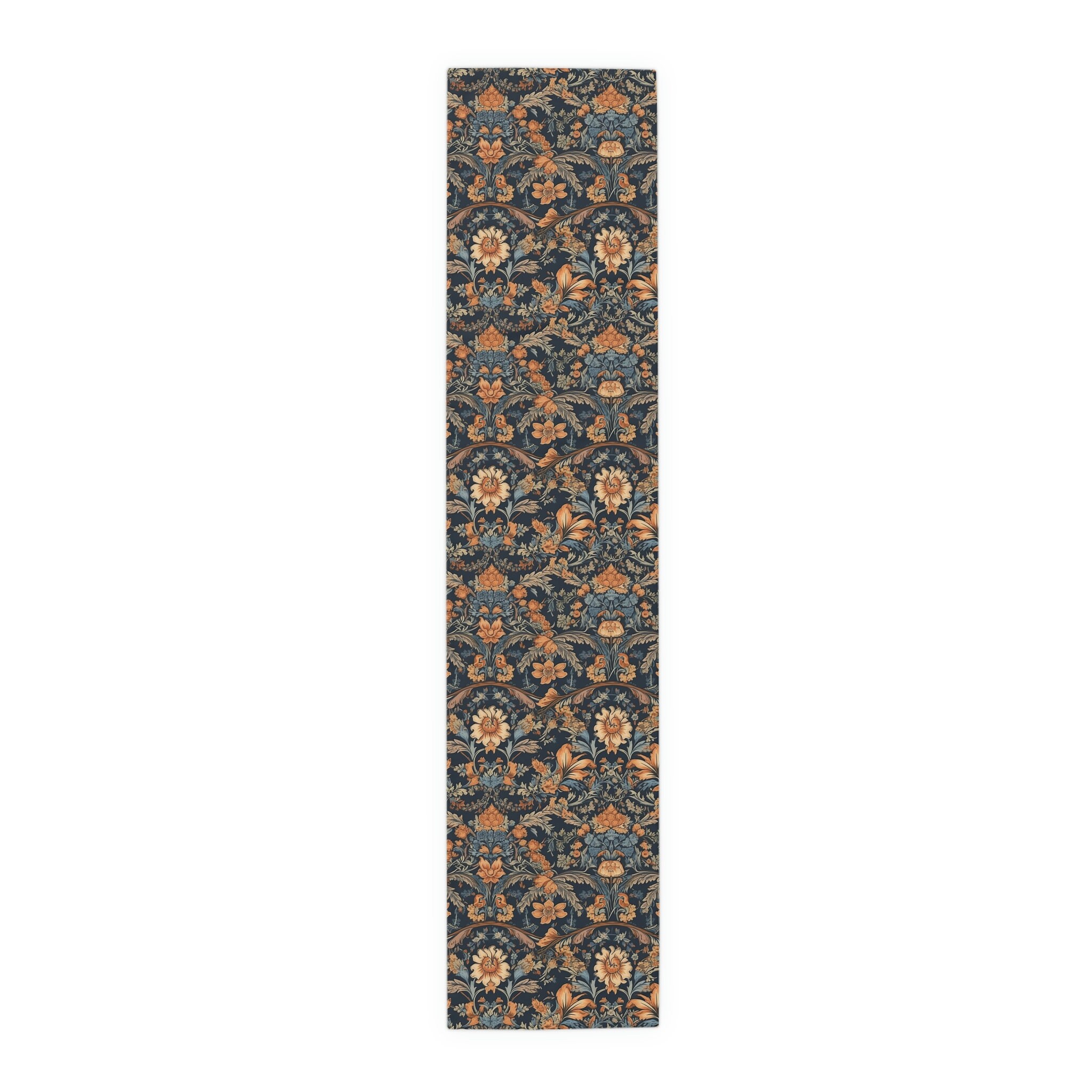 Indigo Blue & Apricot Orange Table Runner, William Morris Inspired ...