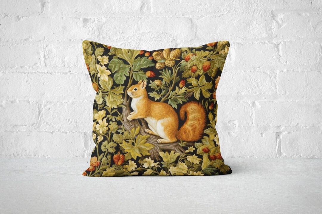 Whimsical Forest Squirrel Pillow, William Morris Inspired, Unique ...