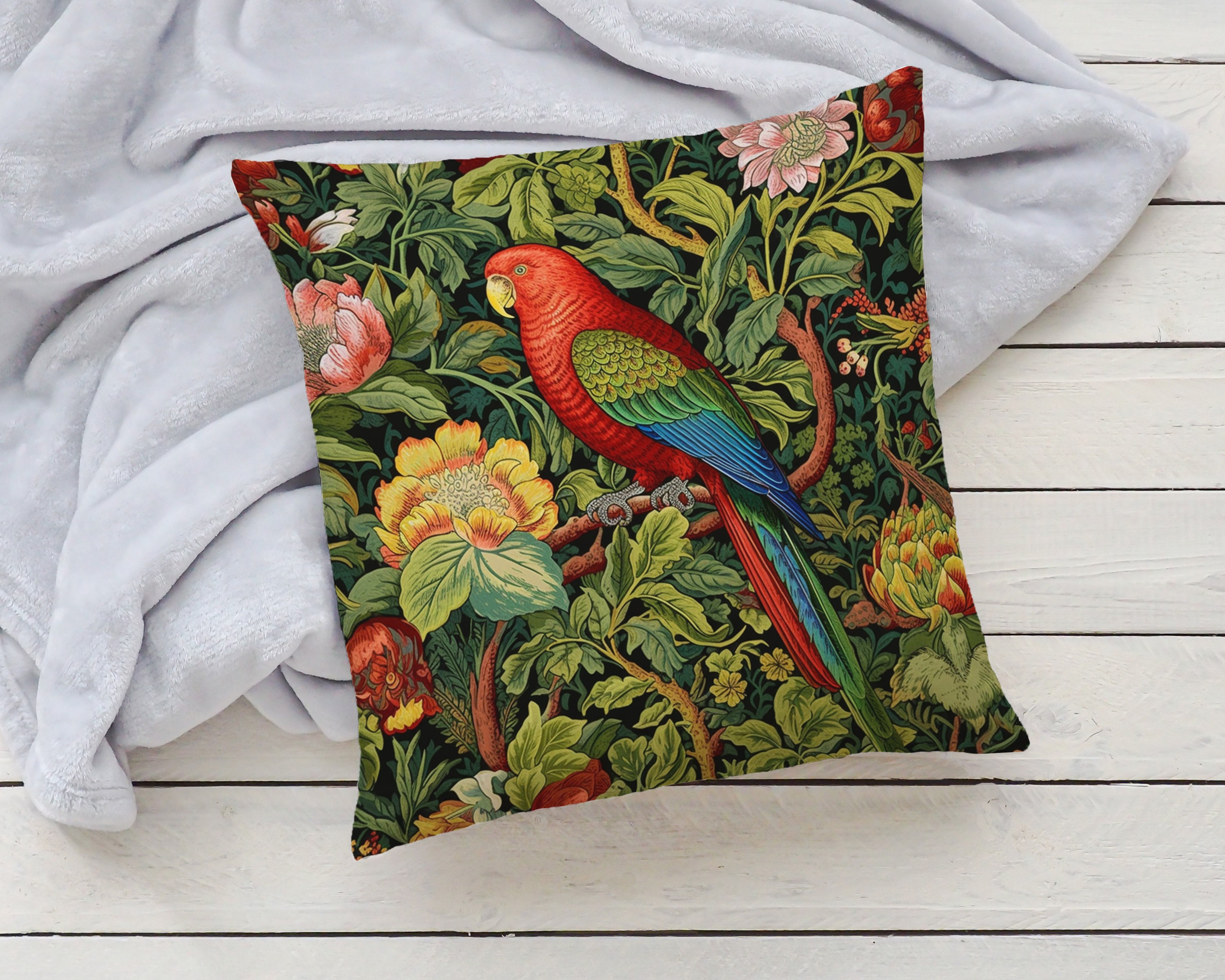 Tropical Parrot Pillow William Morris Inspired Vibrant Green - Etsy