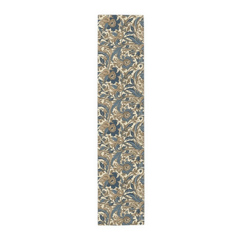 William Morris Style Table Runner, Periwinkle Blue & Sandy Beige Floral ...