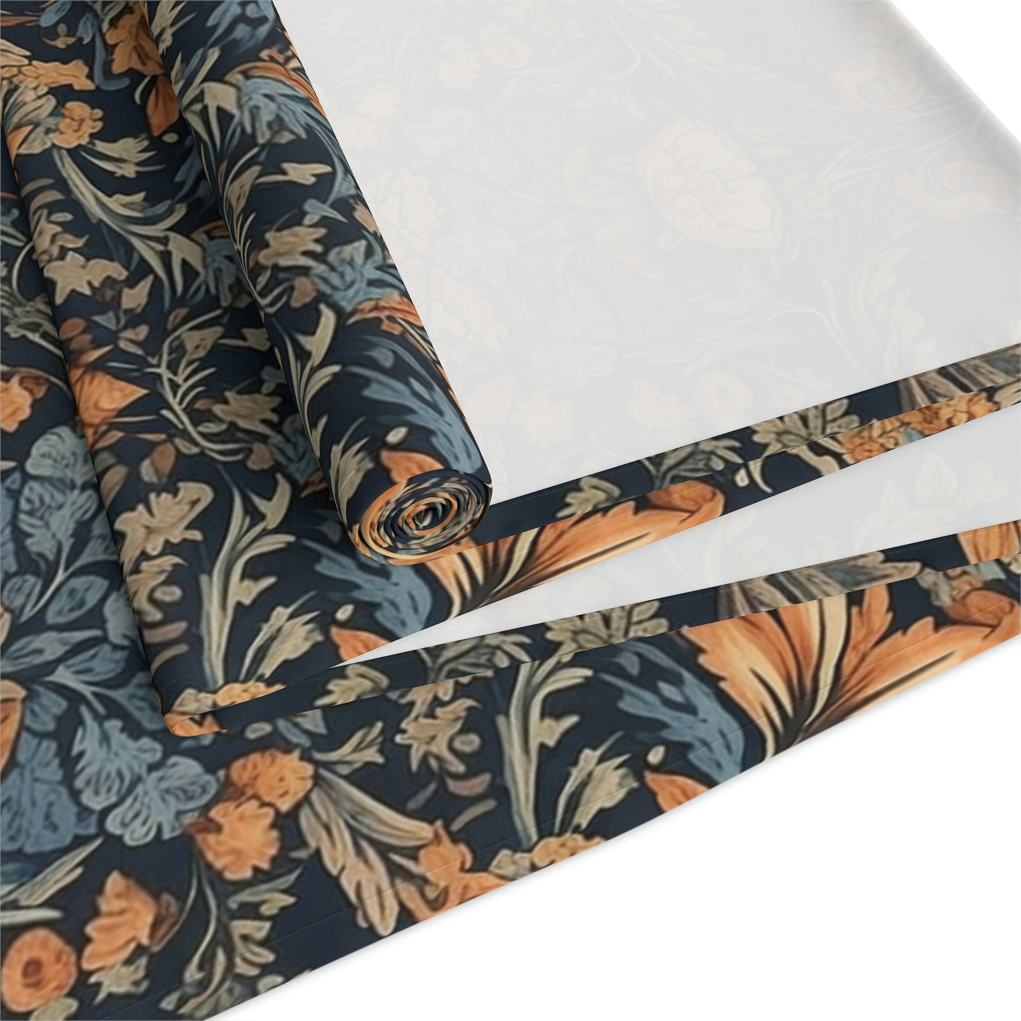 Indigo Blue & Apricot Orange Table Runner, William Morris Inspired ...