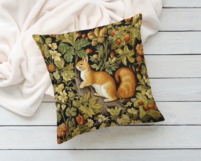 Whimsical Forest Squirrel Pillow, William Morris Inspired, Unique ...