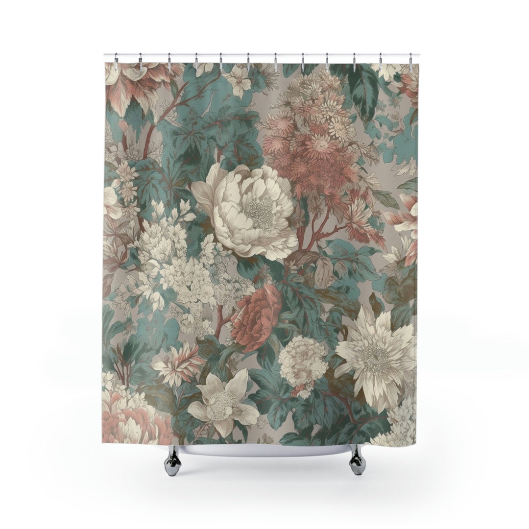 Muted Turquoise & Pale Olive Botanicals Shower Curtain - Etsy