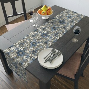 Sapphire & Silver Gray Table Runner, Classic William Morris Floral ...