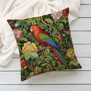 Tropical Parrot Pillow William Morris Inspired, Vibrant Green Forest ...