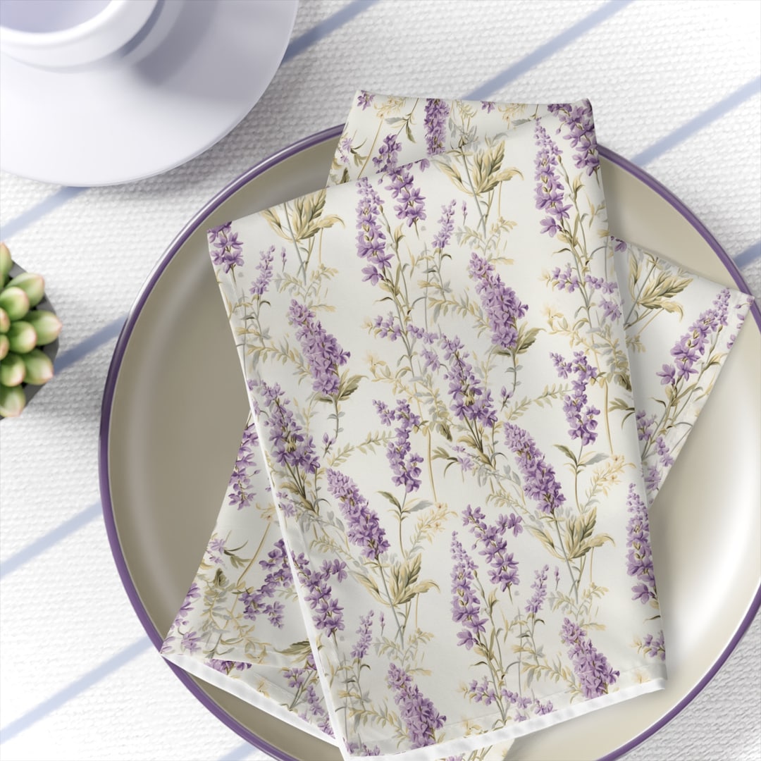 Whimsical Lavender Floral Napkins Set of 4, Charming Summer Flower ...