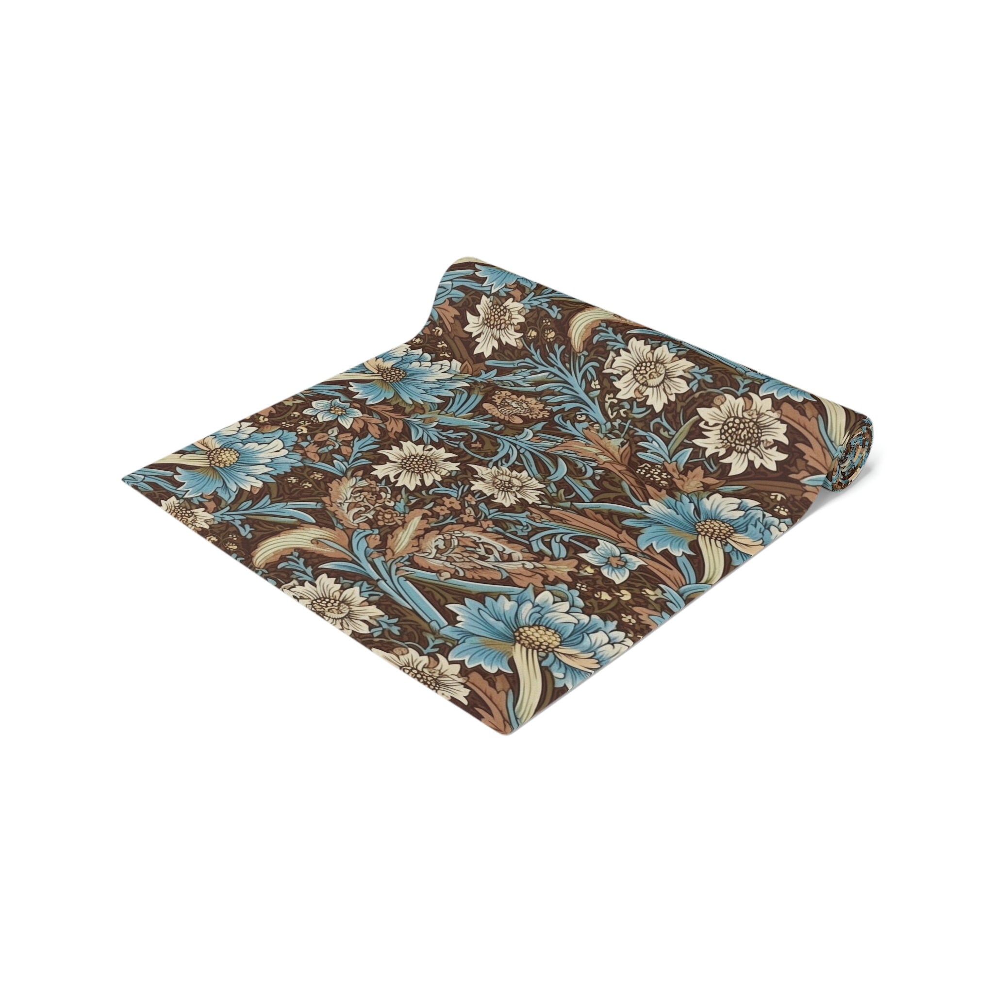 Chocolate Brown & Pale Blue Table Runner, William Morris Inspired ...