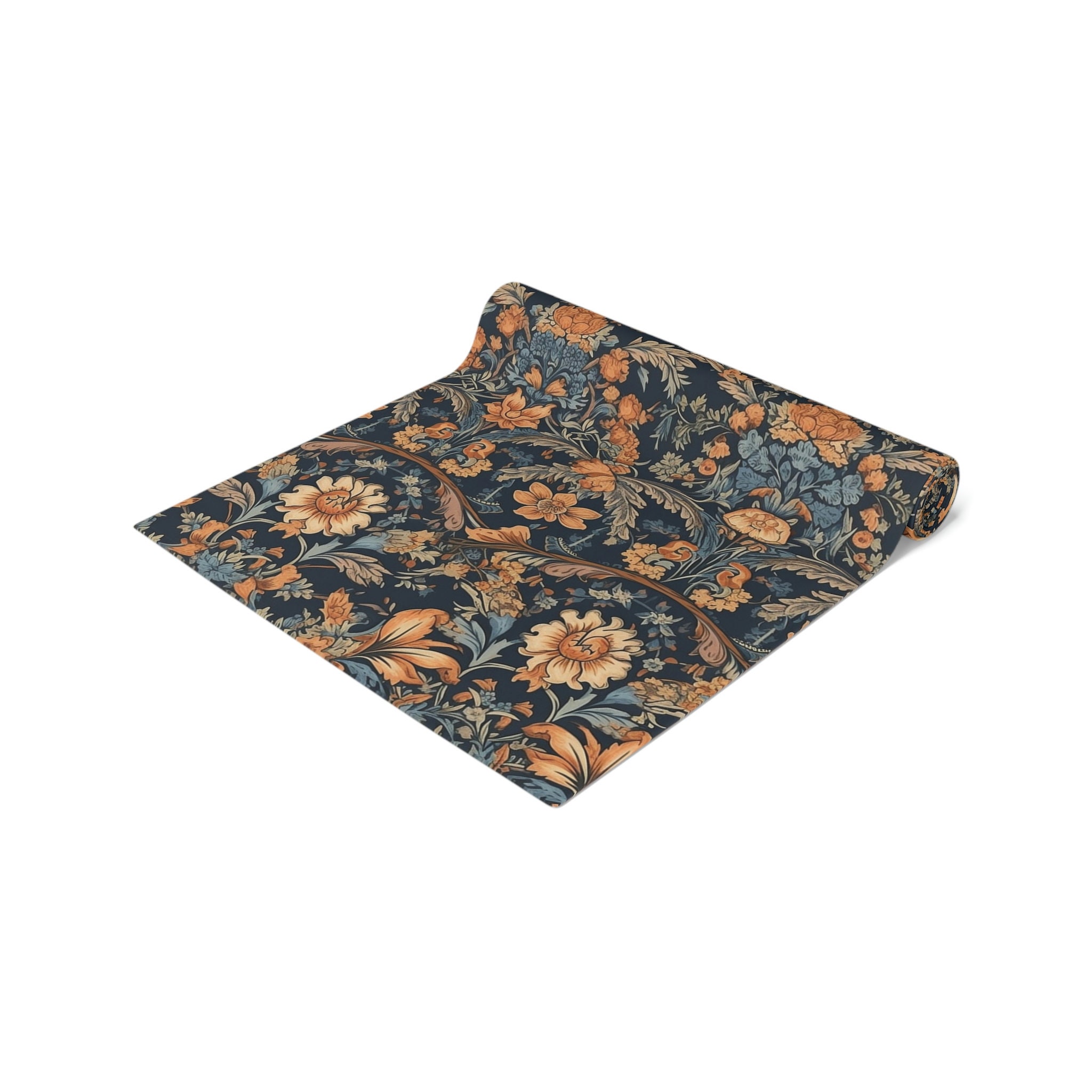 Indigo Blue & Apricot Orange Table Runner, William Morris Inspired ...