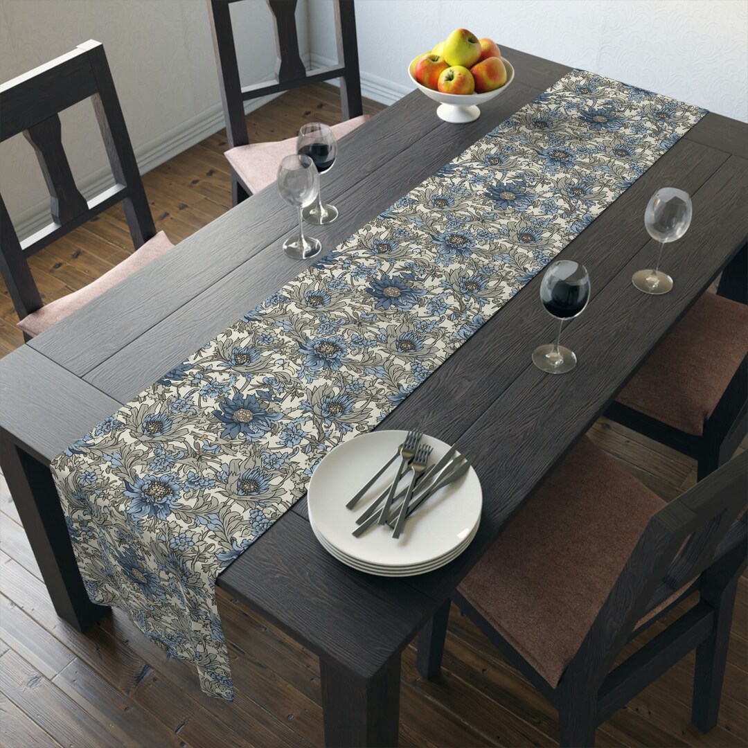 Sapphire & Silver Gray Table Runner, Classic William Morris Floral ...