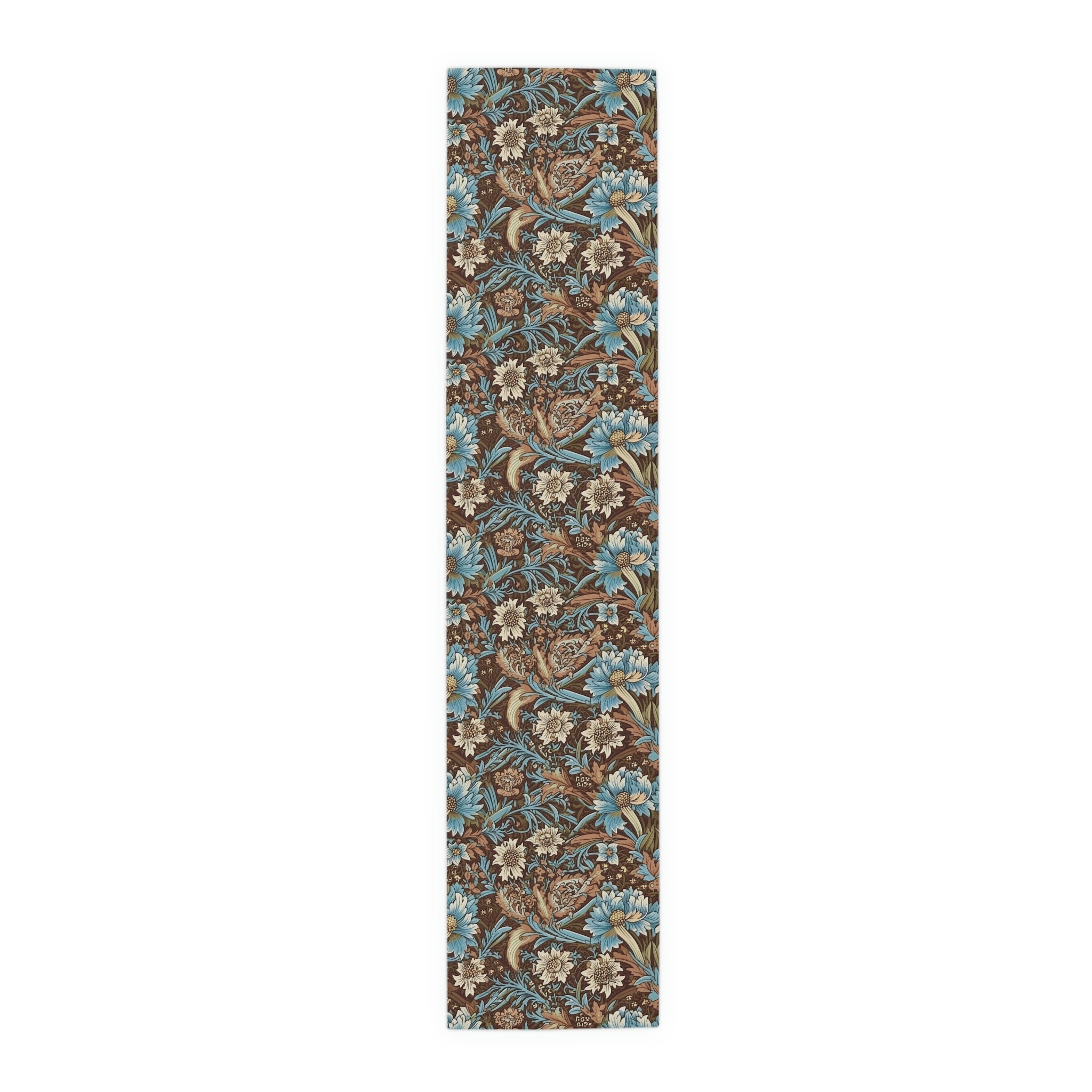 Chocolate Brown & Pale Blue Table Runner, William Morris Inspired ...