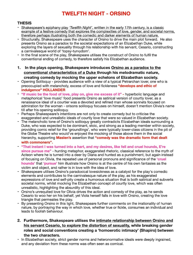 A* A Level English Lit Edexcel - Shakespeare Twelfth Night Essay Plans ...